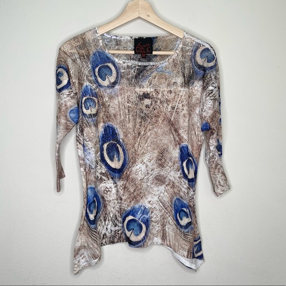 French Blue | Tops | French Blue Peacock Blouse With Open Lace Details ...